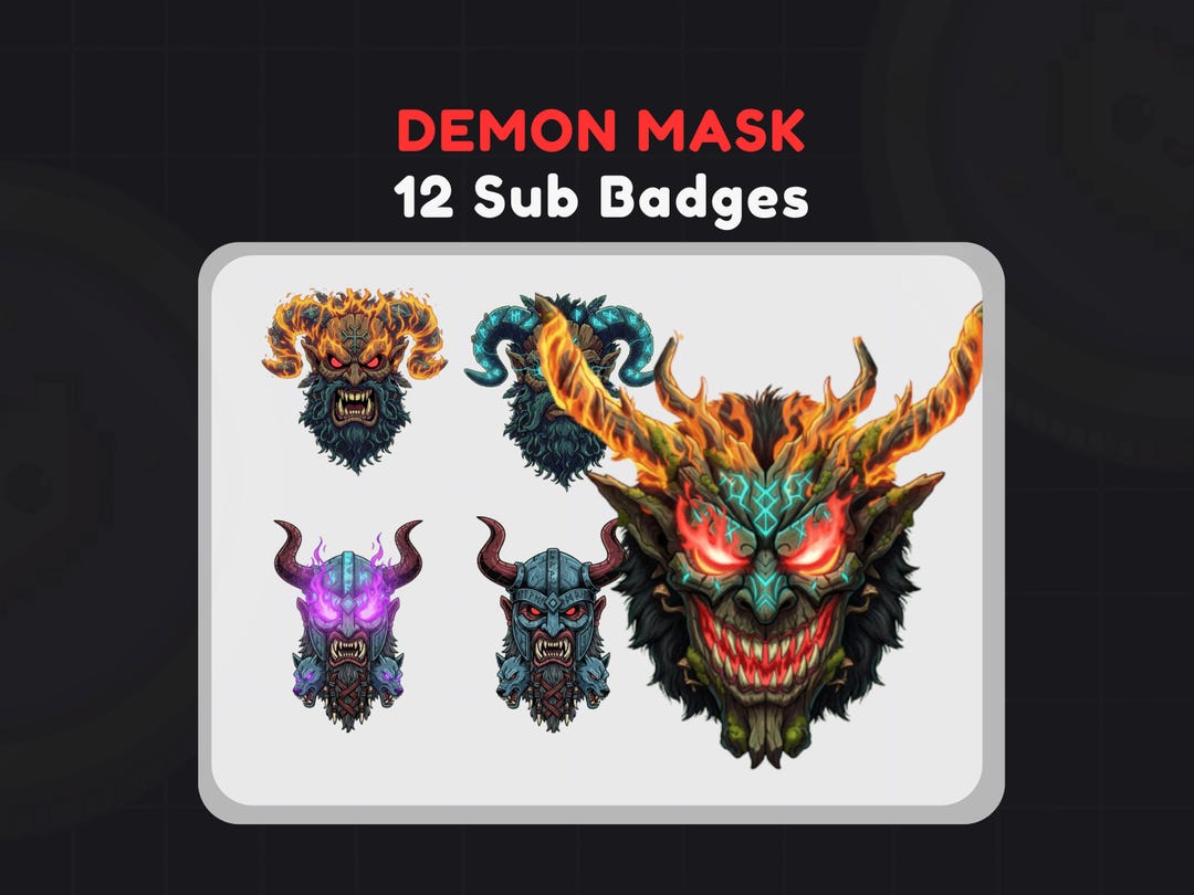 12 Demon Mask Sub Badges for Twitch, Nordic Theme Emotes, High-res ...