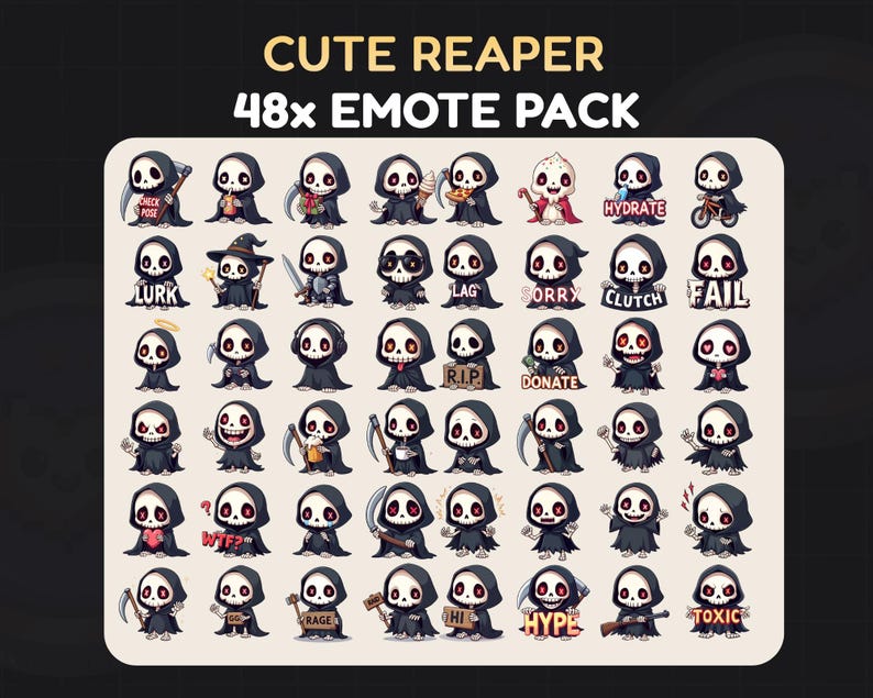 48 Cute Reaper Emotes Pack, Twitch Emotes Pack, Fun Twitch Emotes ...