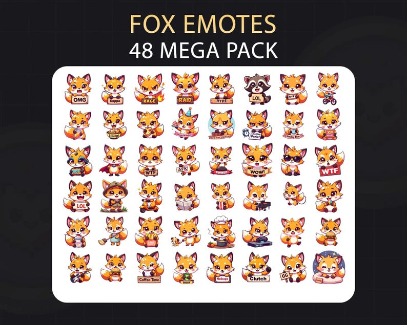 Kawaii Red Fox Emotes: 48x Twitch & Discord Streamer Pack (digital ...