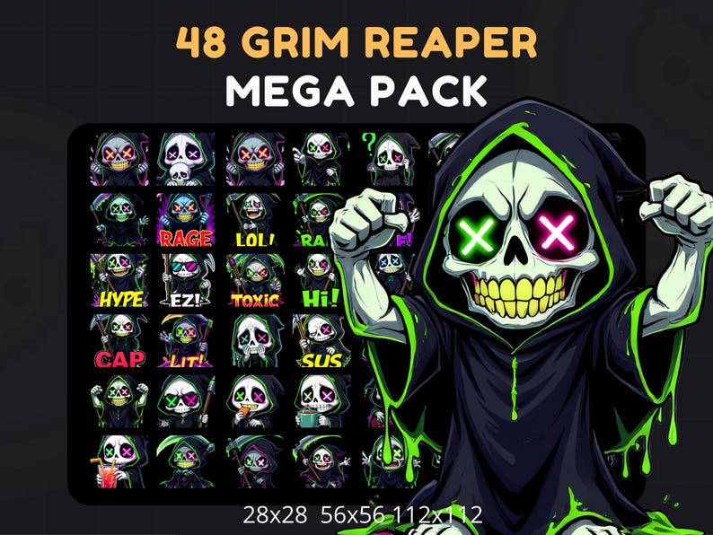48 Neon Grim Reaper Emotes, Twitch/discord Streamer Pack - Etsy