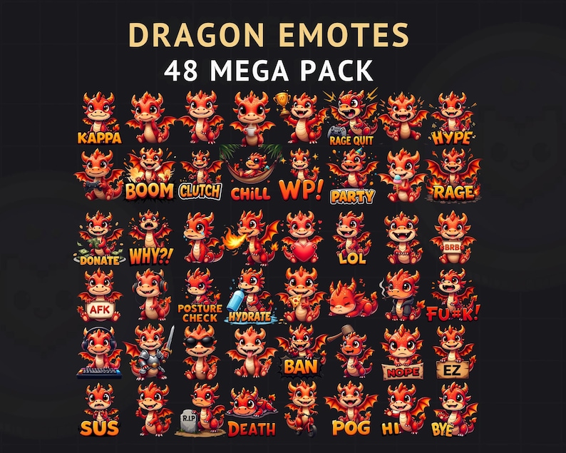 Red Dragon Emote Pack: 48 Twitch & Discord Streamer Emotes - Etsy