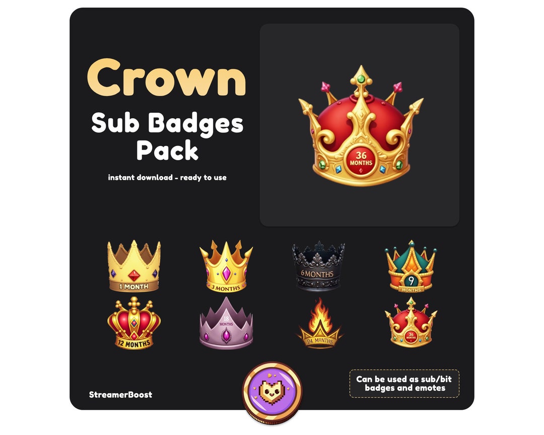 Crown Twitch Sub Badges - Twitch Emotes for Streamers - Cute Kawaii ...