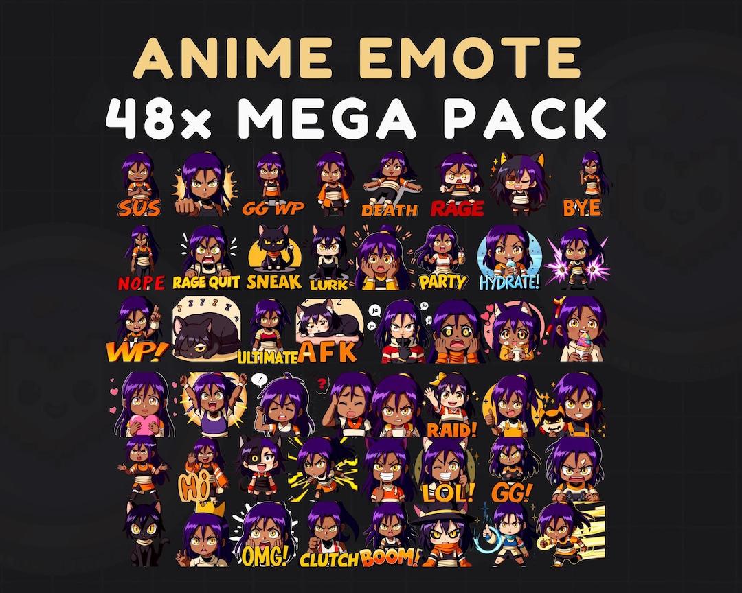 Anime Warrior Emote Pack: Violet Lightning Cat Chibi Icons - Etsy