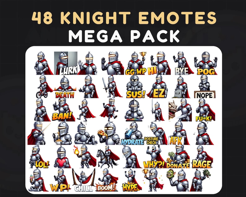 48 Medieval Knight Twitch Emotes, Discord Stream Assets Package, Twitch ...