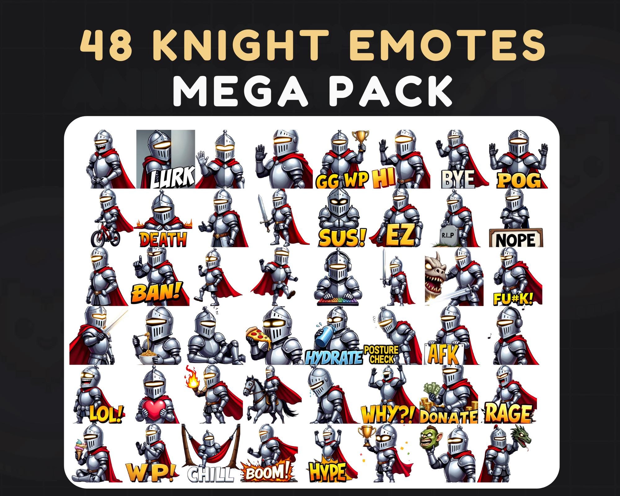 48 Medieval Knight Twitch Emotes, Discord Stream Assets Package, Twitch ...