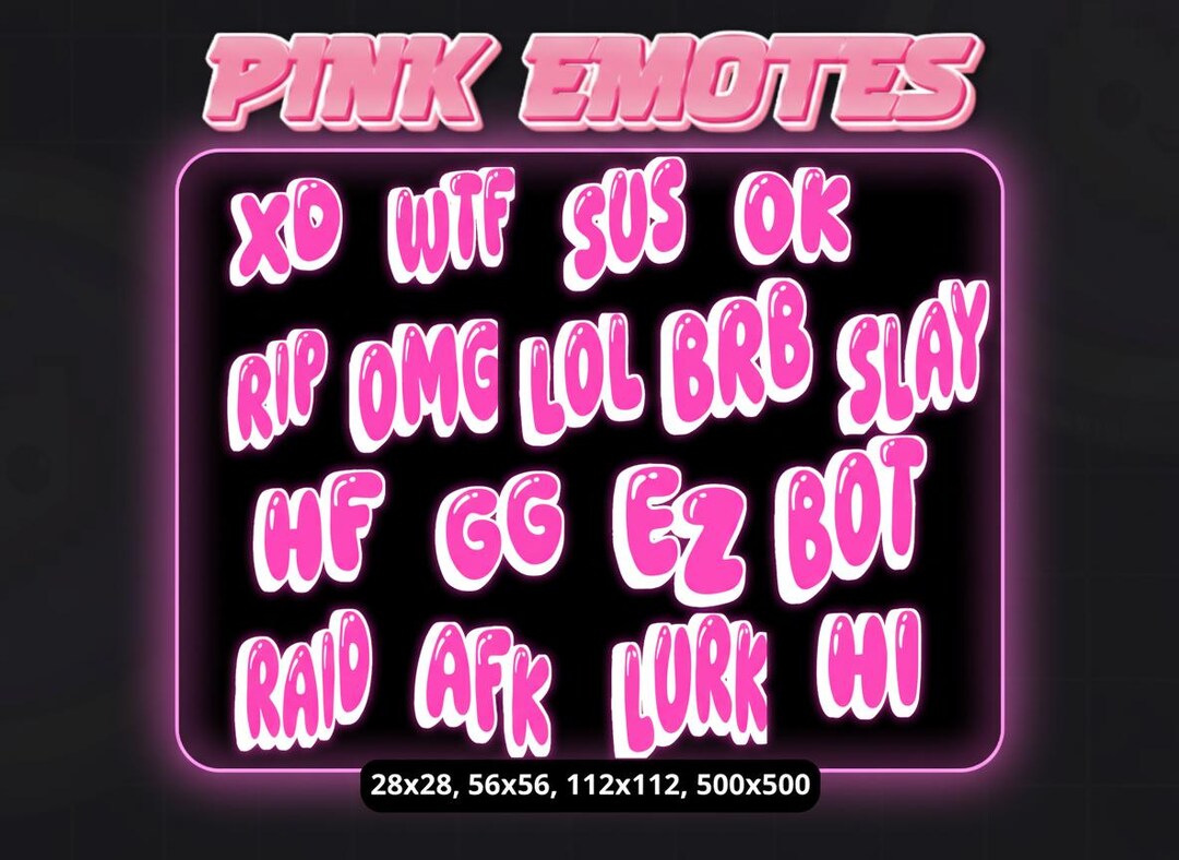 Animated Text Emotes Pack – 18 Pink Girly Streamer Emotes (EZ, GG, BRB ...