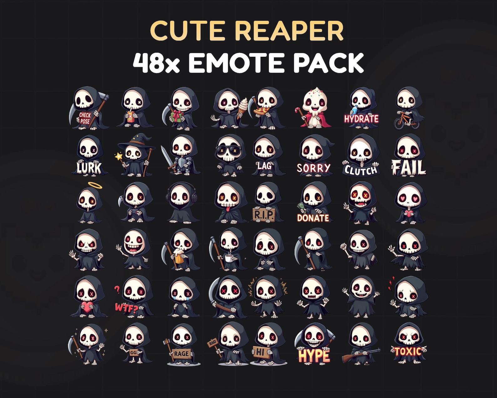 48 Cute Reaper Emotes Pack, Twitch Emotes Pack, Fun Twitch Emotes ...