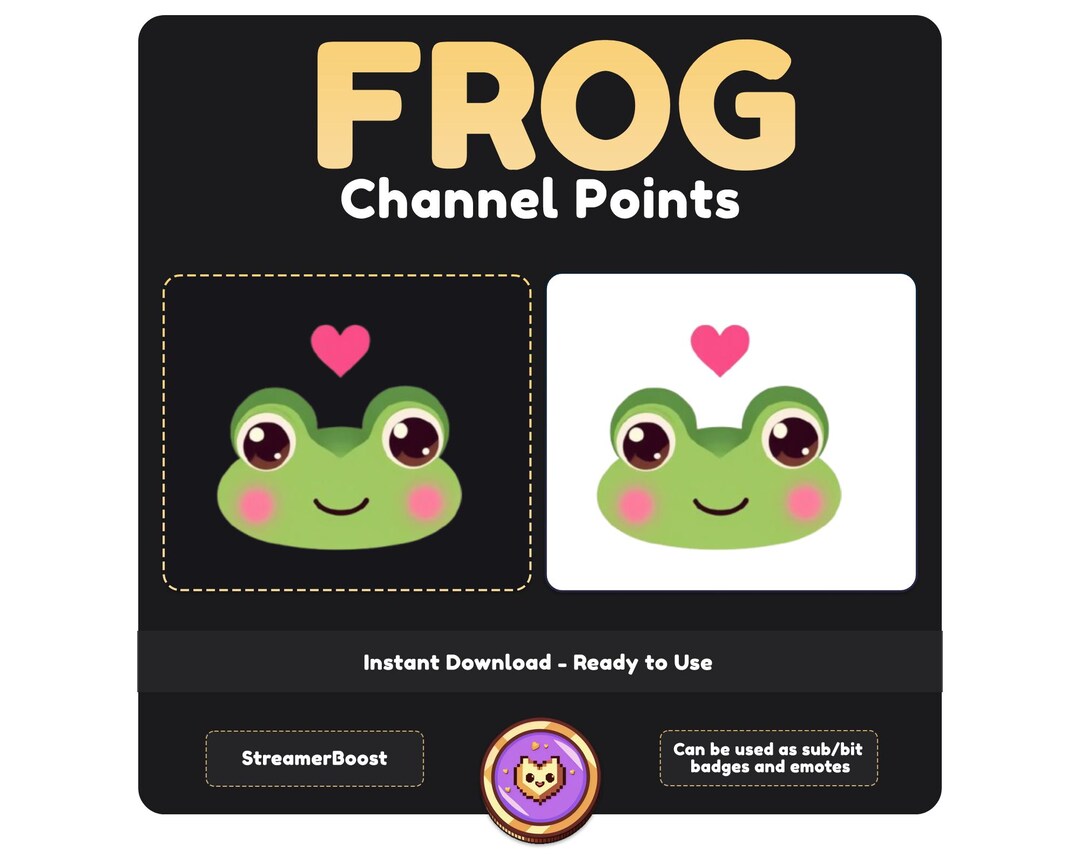 Cute Frog Face Emote With Heart Channel Points Icon - Ready to Use on ...