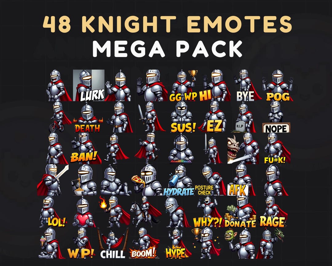 48 Medieval Knight Twitch Emotes, Discord Stream Assets Package, Twitch ...