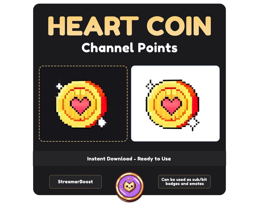 Pixel Heart Coin Twitch Emotes: 8-bit Channel Points (instant Download ...