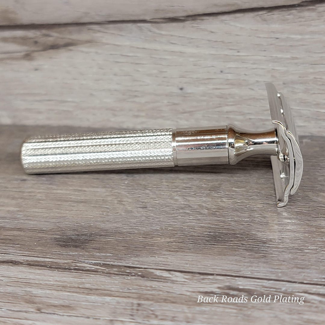 Gillette Fat Handle Post War Tech Vintage Safety Razor Replated Rhodium ...