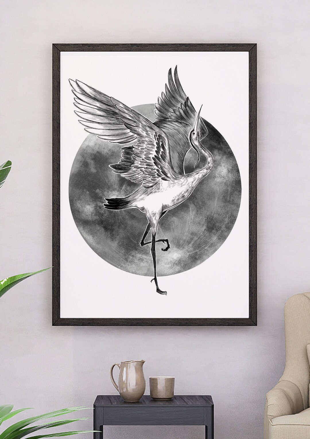 Set of 3 Cosmic Animal Prints: Black and White Illustrations of Crane ...