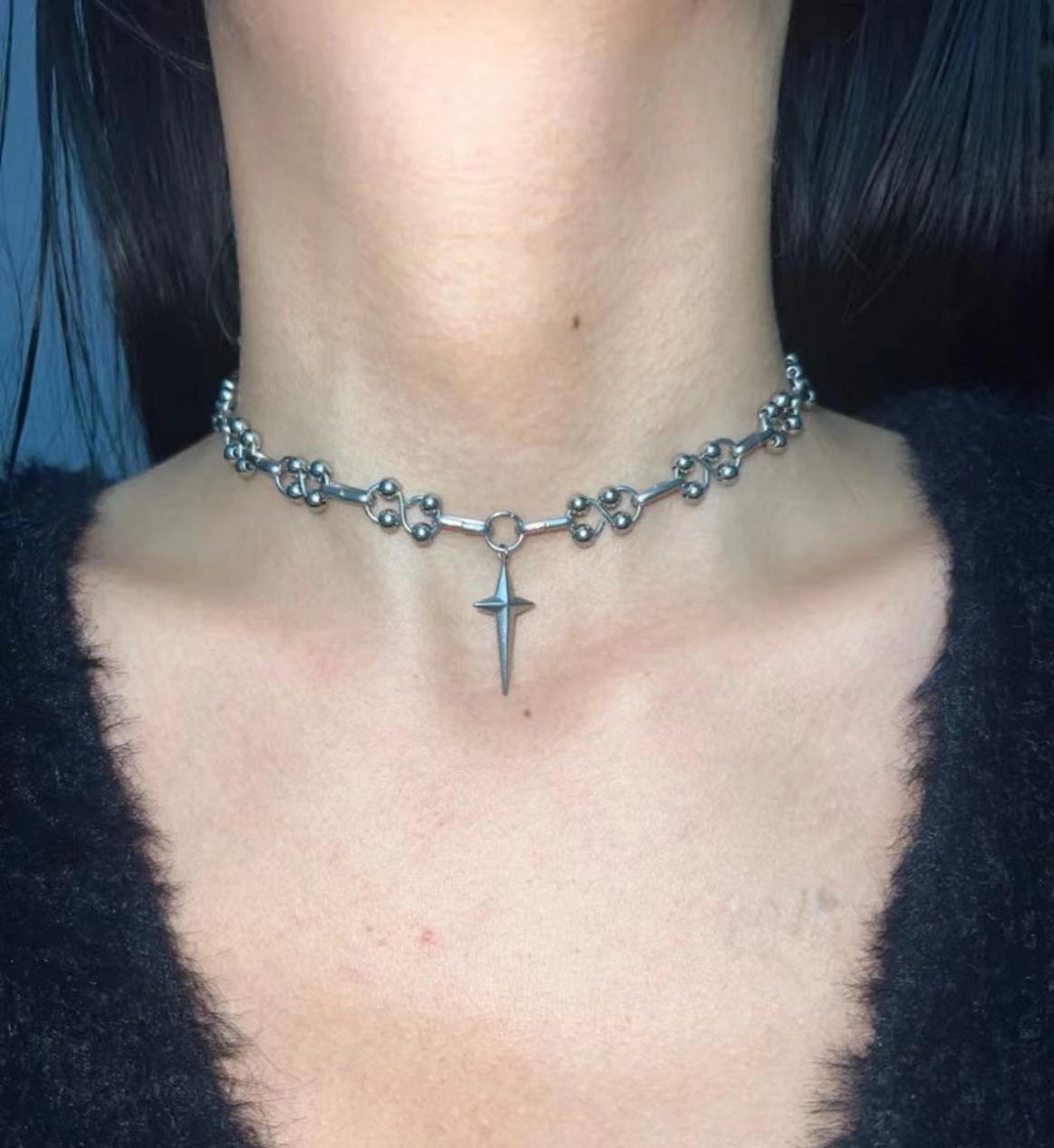 Cyberpunk Star Choker Necklacesilver Star Chunky Chain Necklacey2k ...