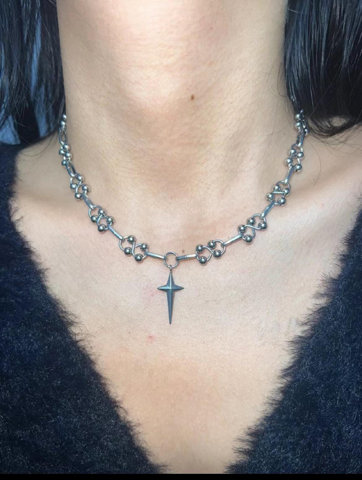 Cyberpunk Star Choker Necklacesilver Star Chunky Chain Necklacey2k ...