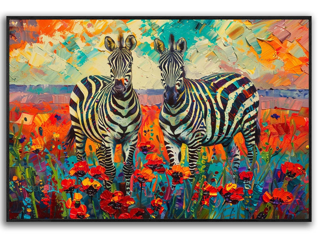 Zebra Painting on Canvas, Colorful Animal Art, Framed Wall Decor - Etsy
