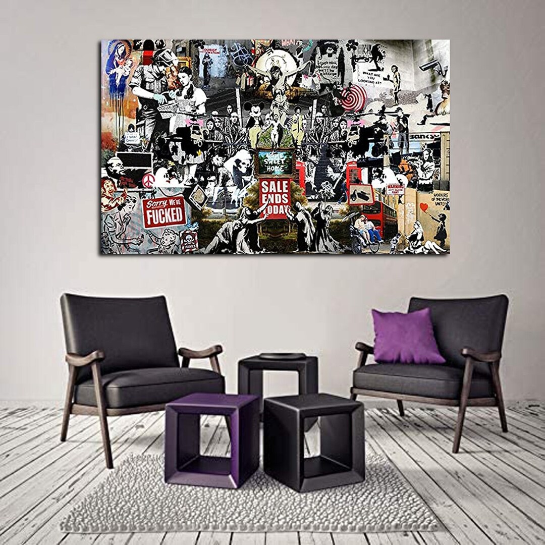 Collage Collection Banksy Canvas Wall Art Humor Wall Art Pop Art Cool ...
