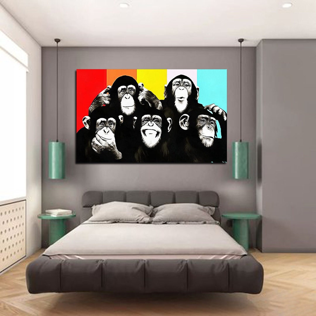Banksy Five Monkeys Canvas Art, Graffiti Pop Art Wall Decor - Etsy