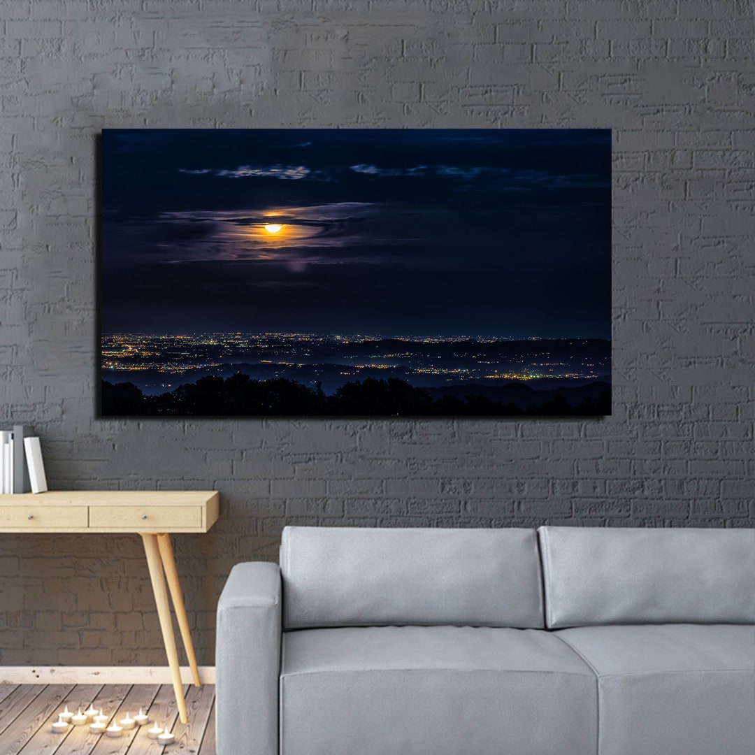 Moonlit Cityscape Canvas Art, Night View Wall Decor - Etsy