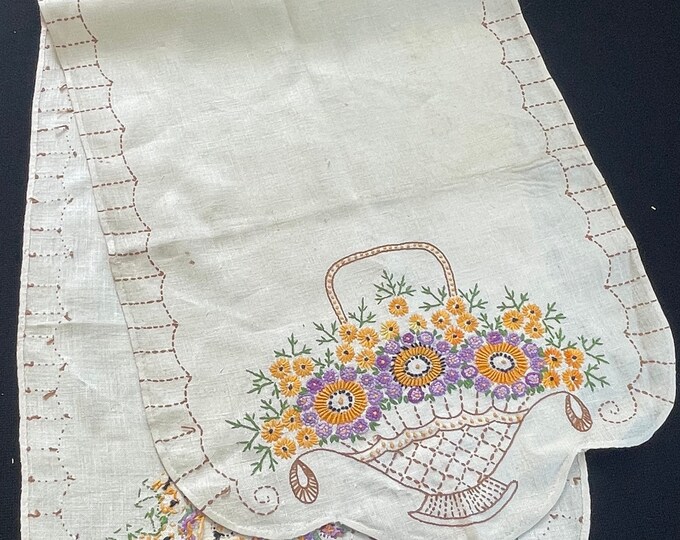 Beautiful Vintage Hand Embroidery Table Runner With Yellow and Purple ...
