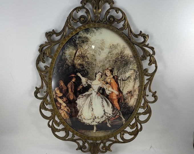 Large Vintage 1970s Era Made in Italy Ornate Oval Metal Picture Frame ...