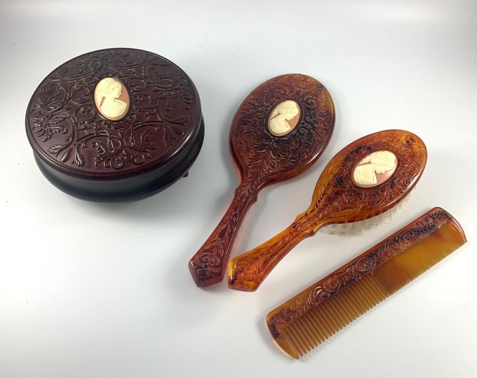 Vintage AVON Cameo Comb Brush Mirror and Powder Jar - Etsy