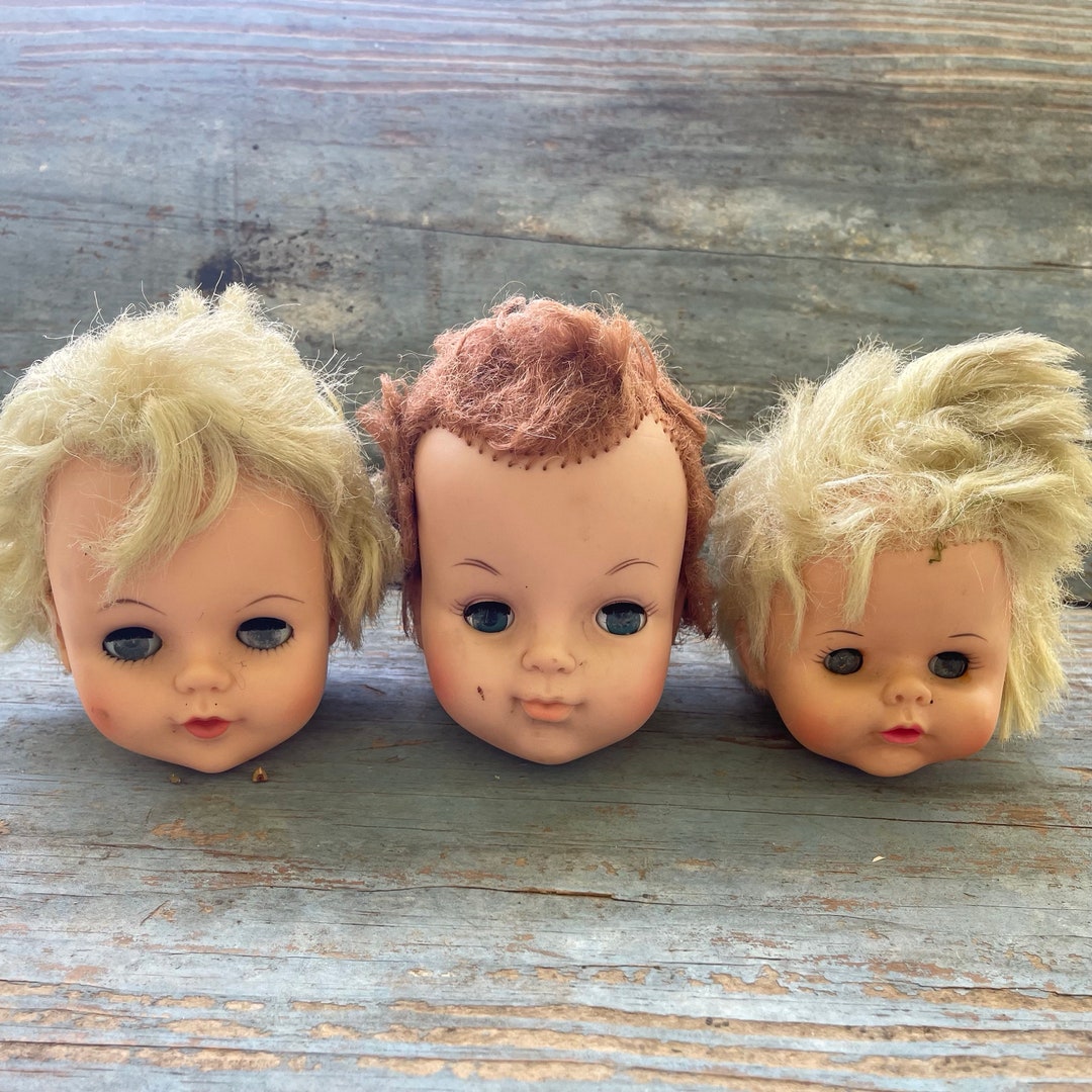 Trio of Vintage Doll Heads Great for Repairs or Repurposing Creepy Doll ...