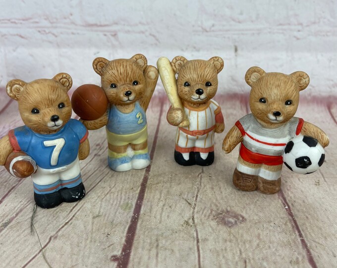 Set of 4 Vintage Homco Home Interiors 1408 Sports Teddy Bears Figurines ...