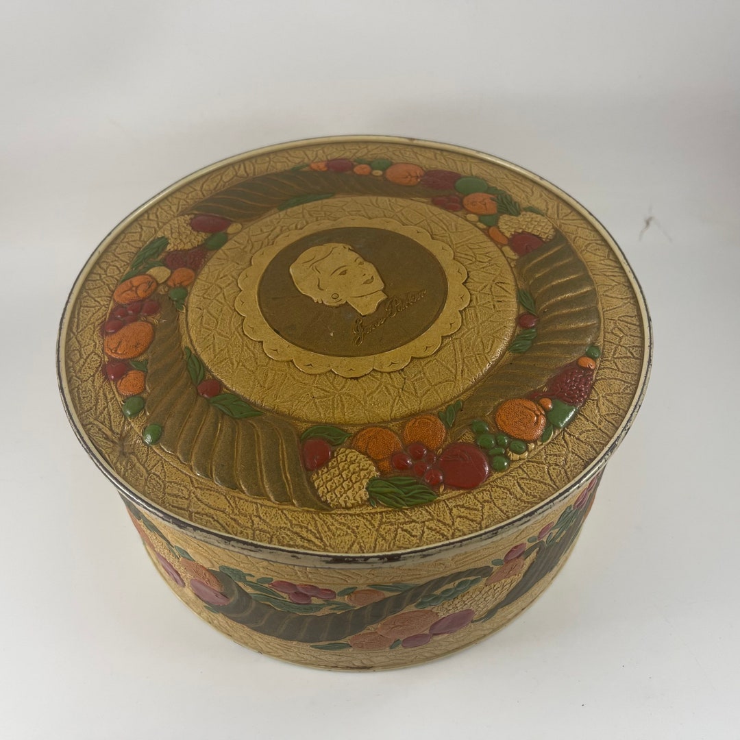 Vintage Round Fruit Cake Tin JUNE PARKER Horn of Plenty Fruits - Etsy