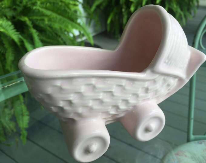 Vintage Pink Pottery Baby Buggy Planter Flower Pot Planter Nursery ...