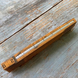 Vintage Old Wood Folding Tape Measure Extension Ruler Neat Patina Great ...