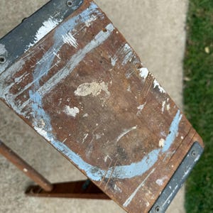 Vintage Small Wood Folding Small Step Ladder Plant Stand Shelf Paint ...