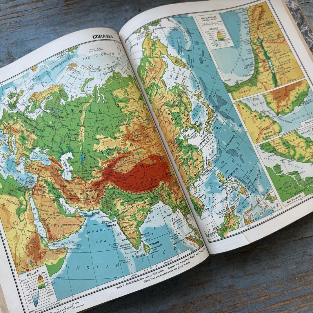 Vintage 1957 Goode's World Atlas Great Illustrations & Beautiful Maps ...
