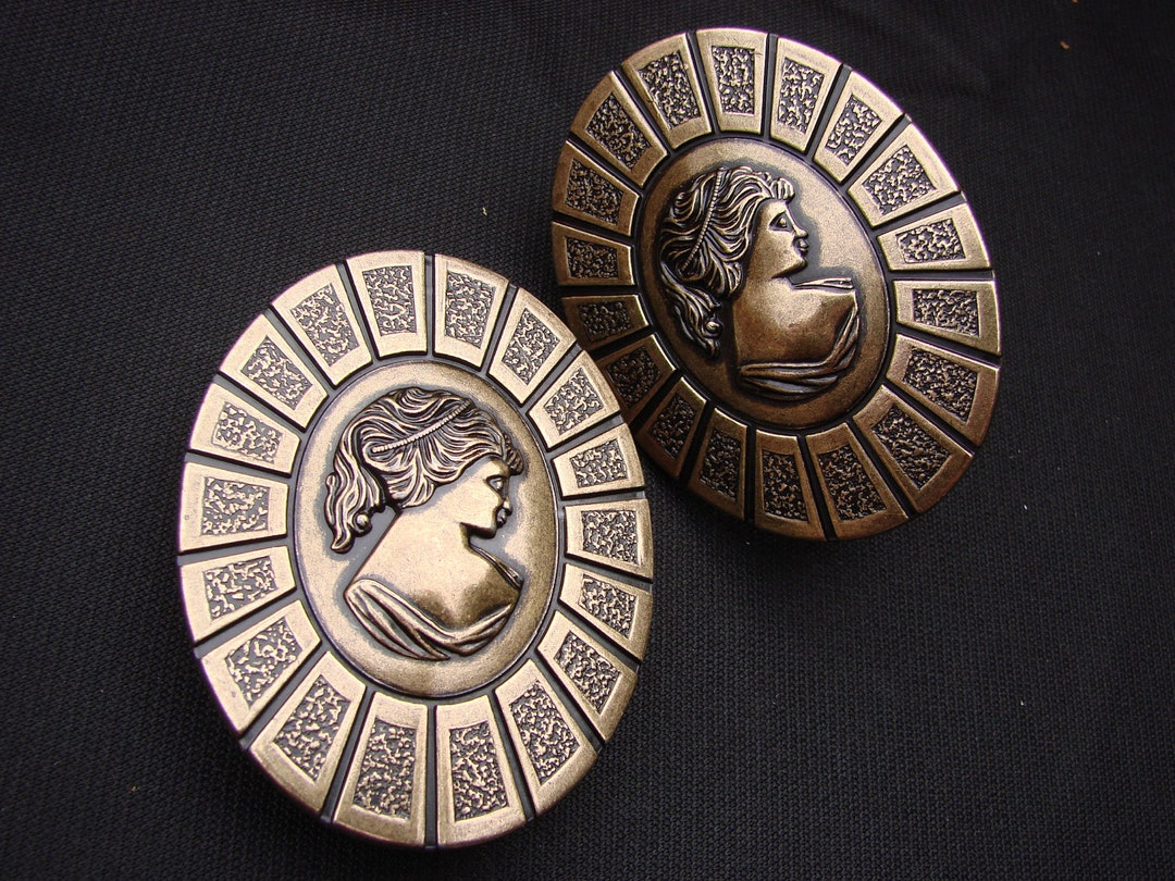 2 Vintage Antique Brass Metal Cameo Drawer Pulls Furniture - Etsy