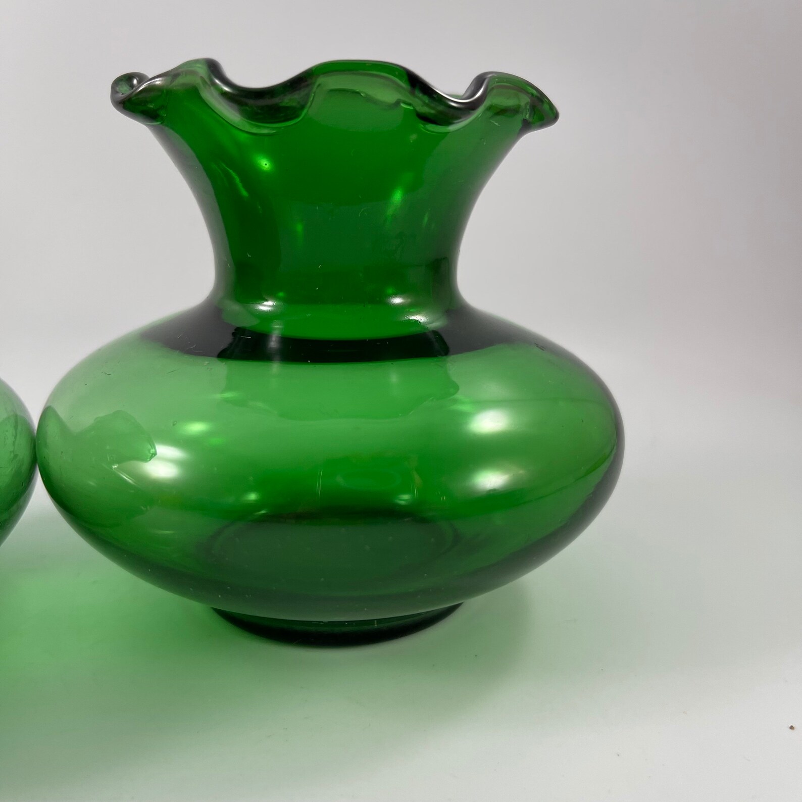 Pair of Vintage Forest Green Small Vase Vases with Fluted Edge | Etsy