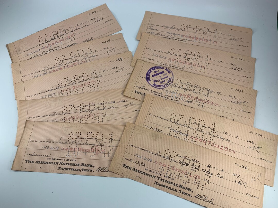 Lot of 10 Vintage 1946-47 Bank Checks American National Bank in ...