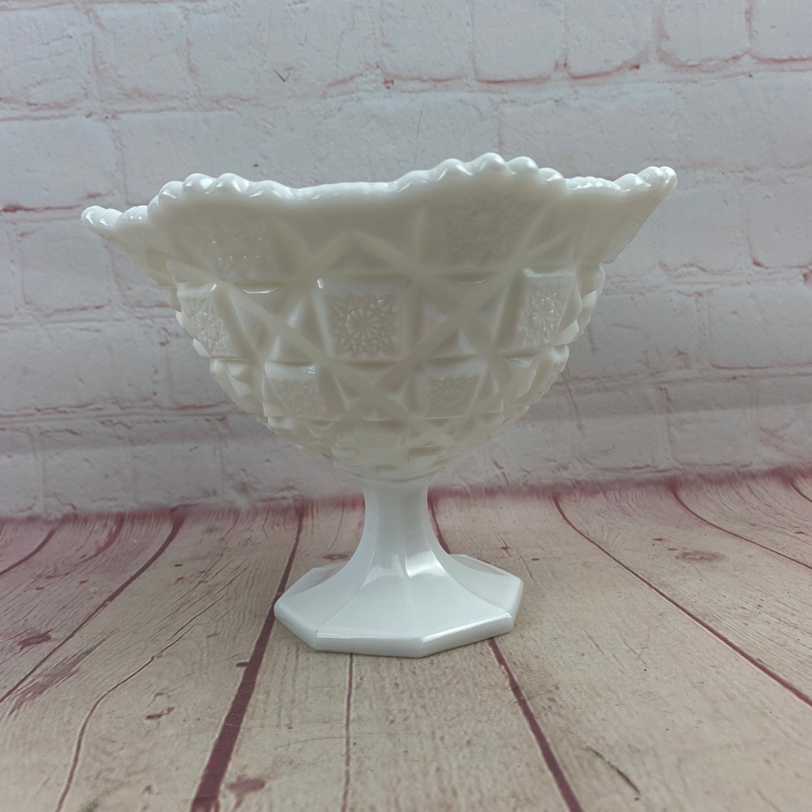 Vintage White Milk Glass Quilted Design Pattern Fluted Compote ...