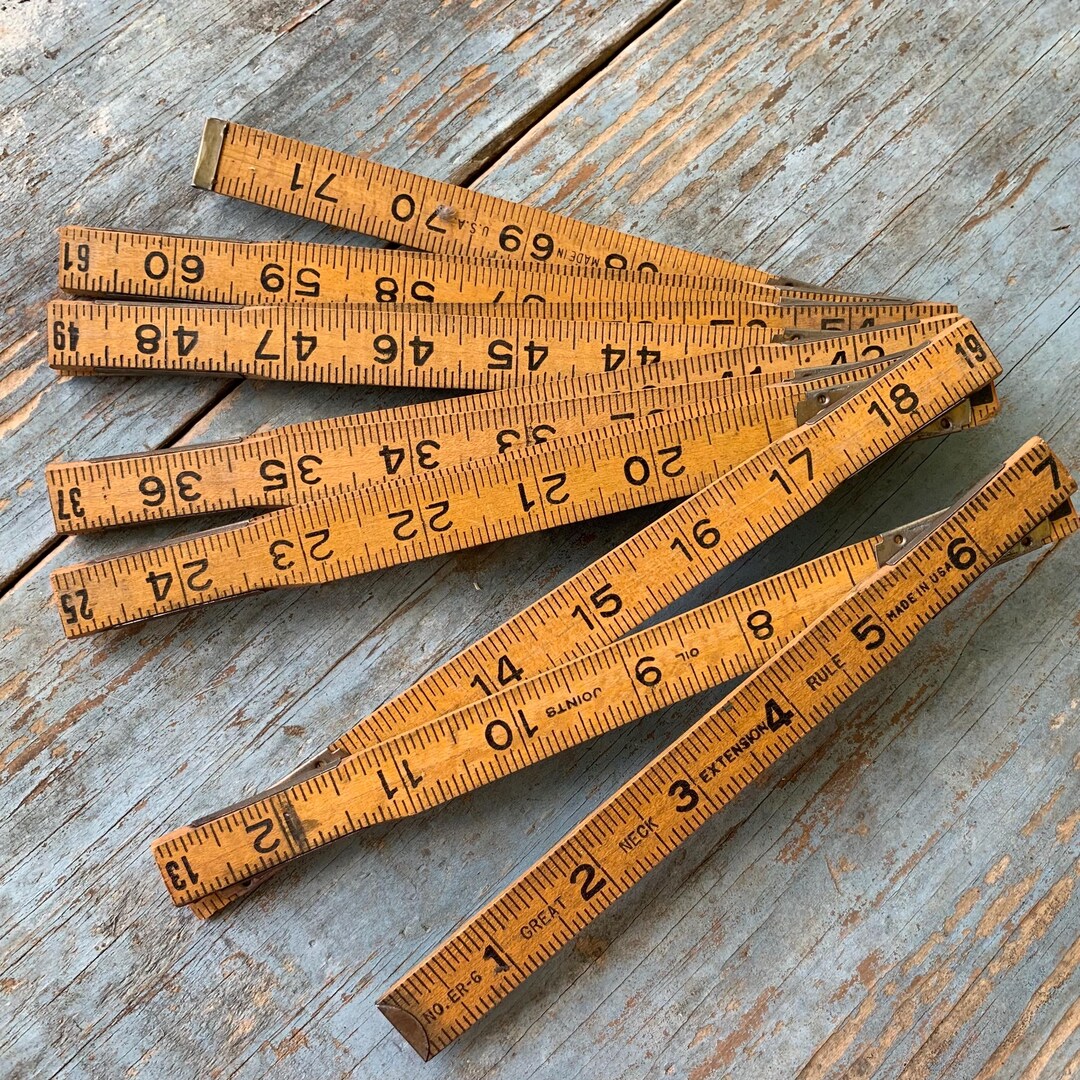 Vintage Old Wood Folding Tape Measure Extension Ruler Neat Patina Great ...