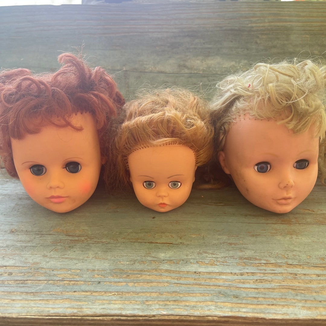 Trio of Vintage Doll Heads Great for Repairs or Repurposing Creepy Doll ...