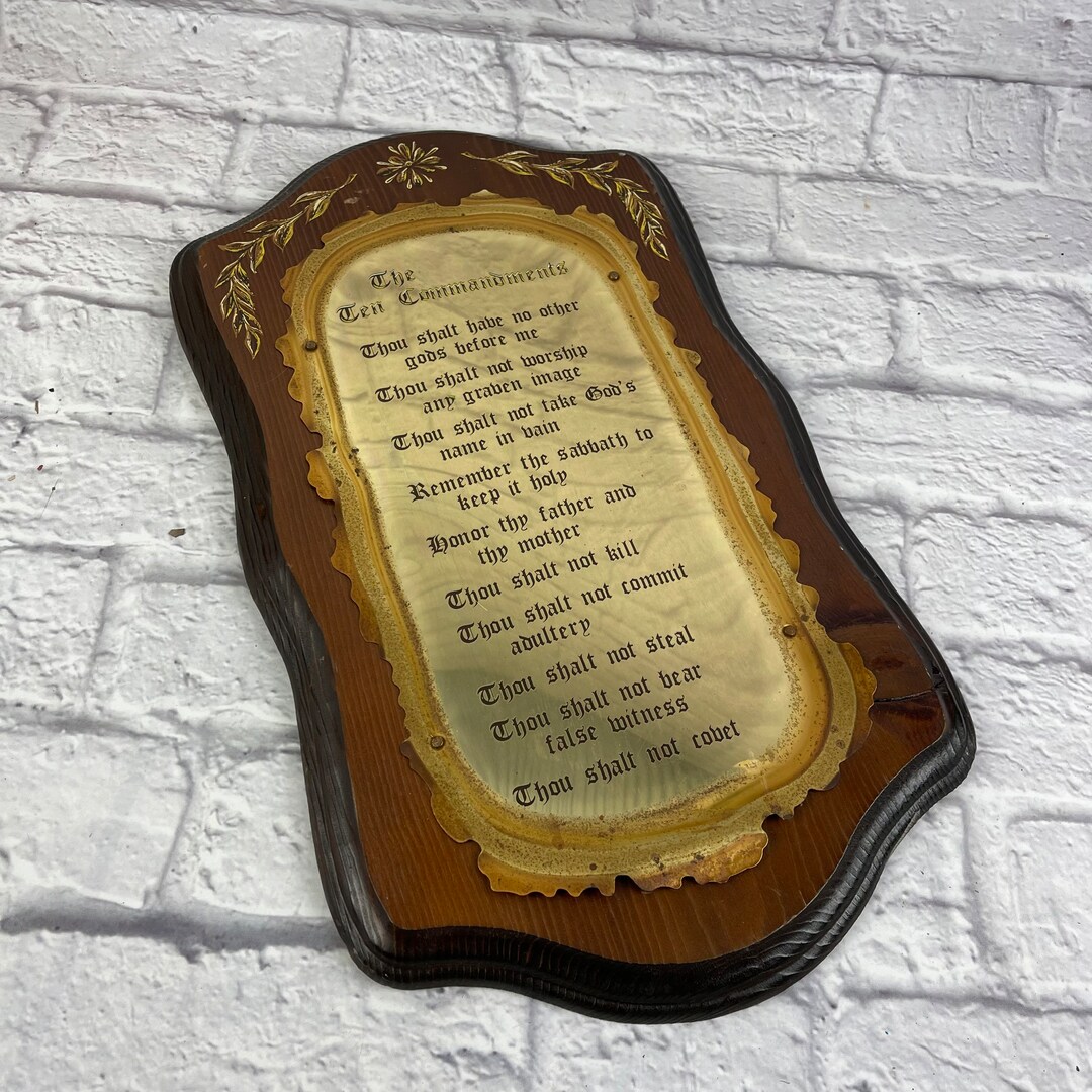 Vintage Home Interior Wooden Plaque of the Ten Commandments With Brass ...