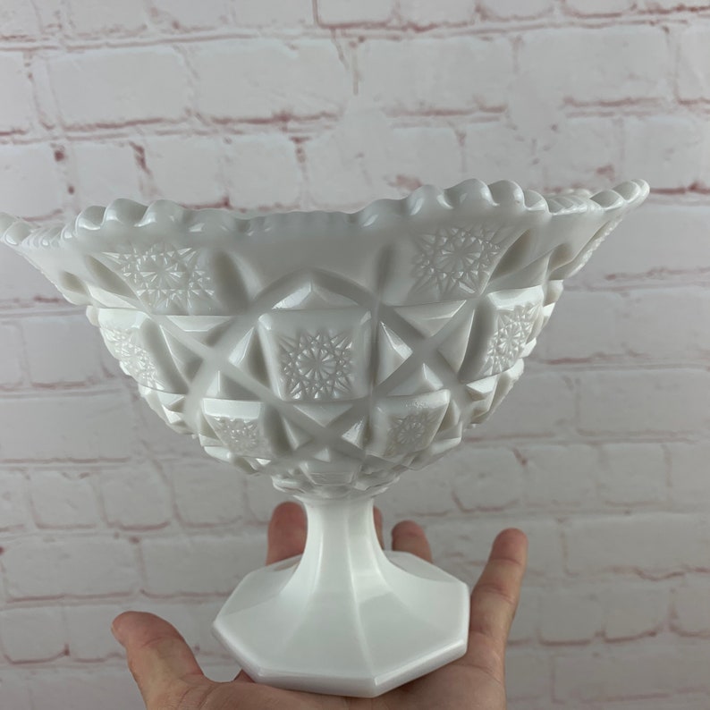 Vintage White Milk Glass Quilted Design Pattern Fluted Compote ...