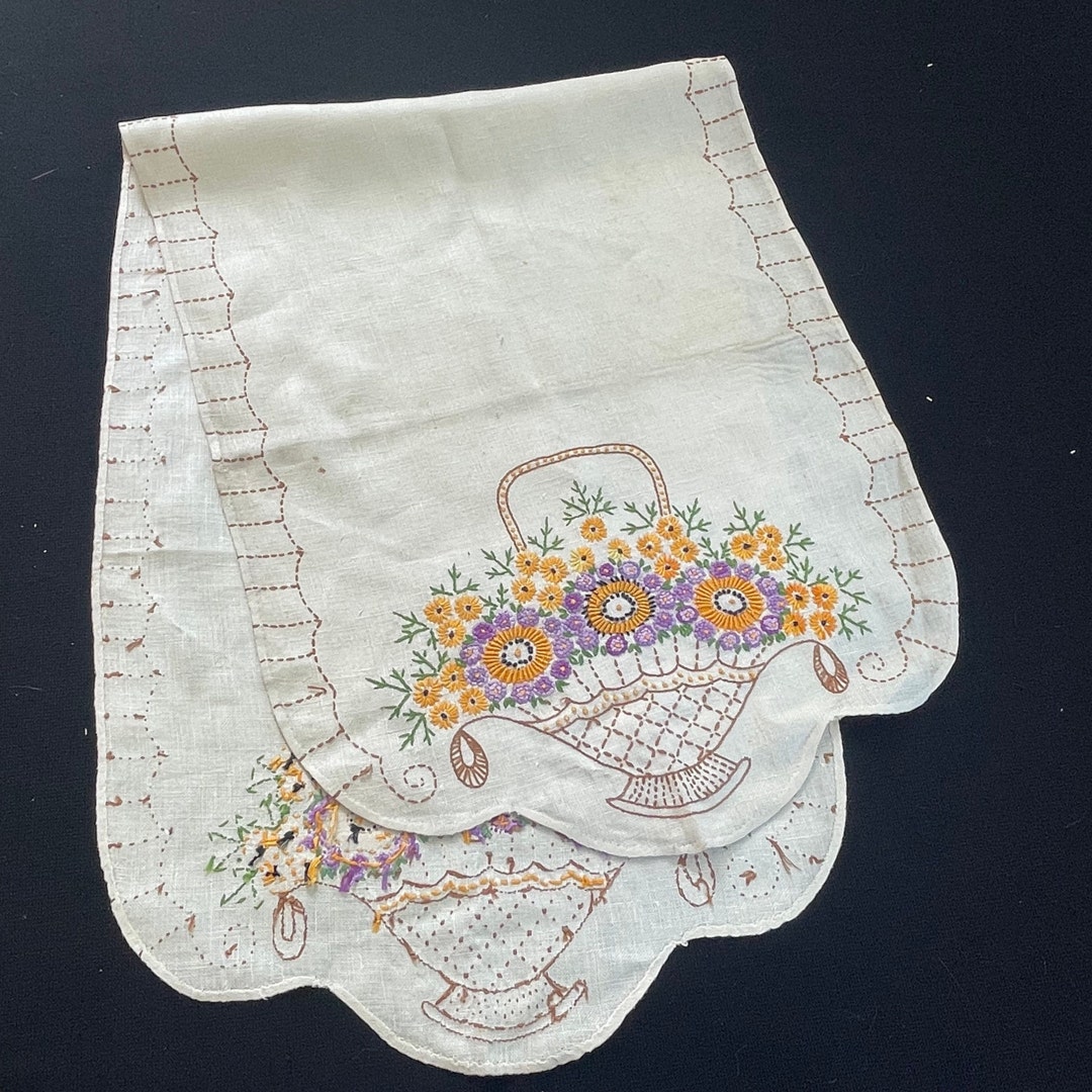 Beautiful Vintage Hand Embroidery Table Runner With Yellow and Purple ...