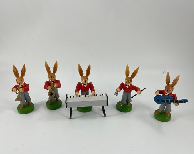 Set of 5 Vintage Wooden Band of Rabbit Musicians Made in Germany - Etsy
