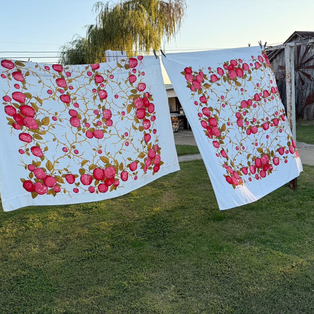 Vintage Cutter Luther Travis Fruit Design Tablecloth Linen Apples - Etsy