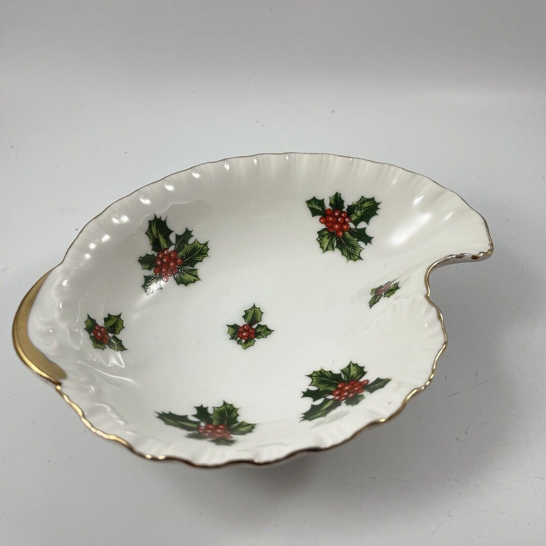 Vintage Hand Painted Lefton China Christmas Holly Candy Dish Japan - Etsy