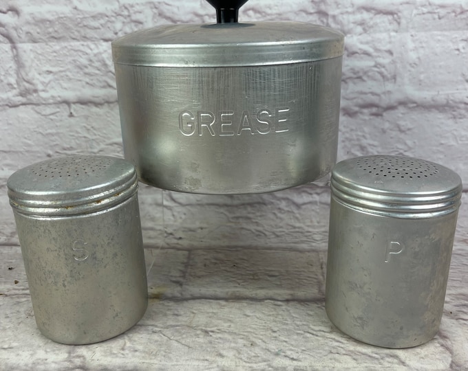 Vintage 1950's Era Aluminum Grease Jar Canister With Matching Salt and ...