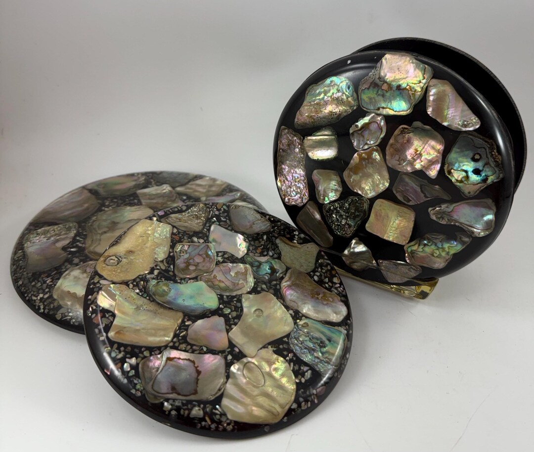 Vintage Trio of 1960's Era Abalone Shell Lucite Acrylic Trivet, Hot Pad ...