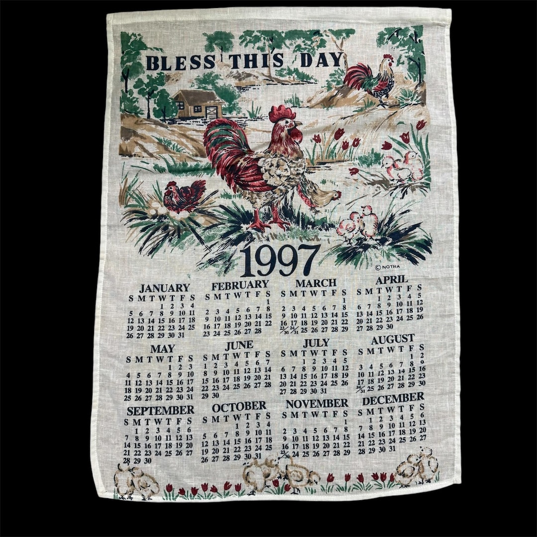 Vintage 1997 Calendar Towel With Chickens - Etsy
