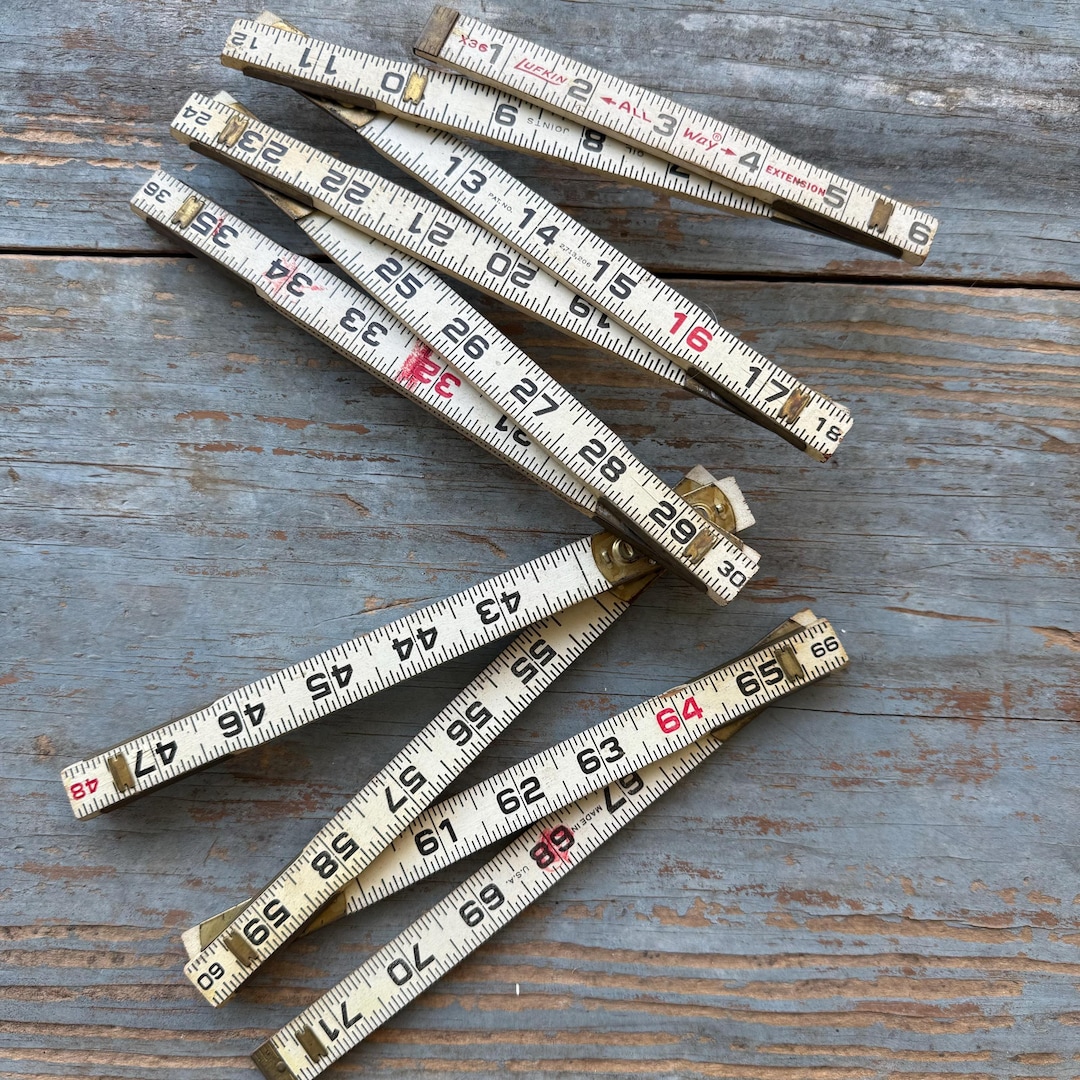 Vintage Lufkin Old White Wood Folding Tape Measure Extension Ruler Neat ...