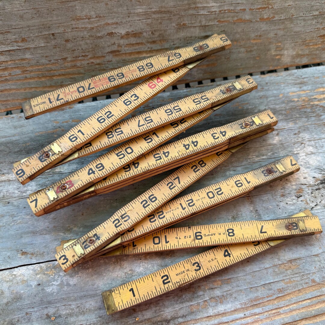 Vintage Old Wood Lufkin Folding Tape Measure Extension Ruler Neat ...