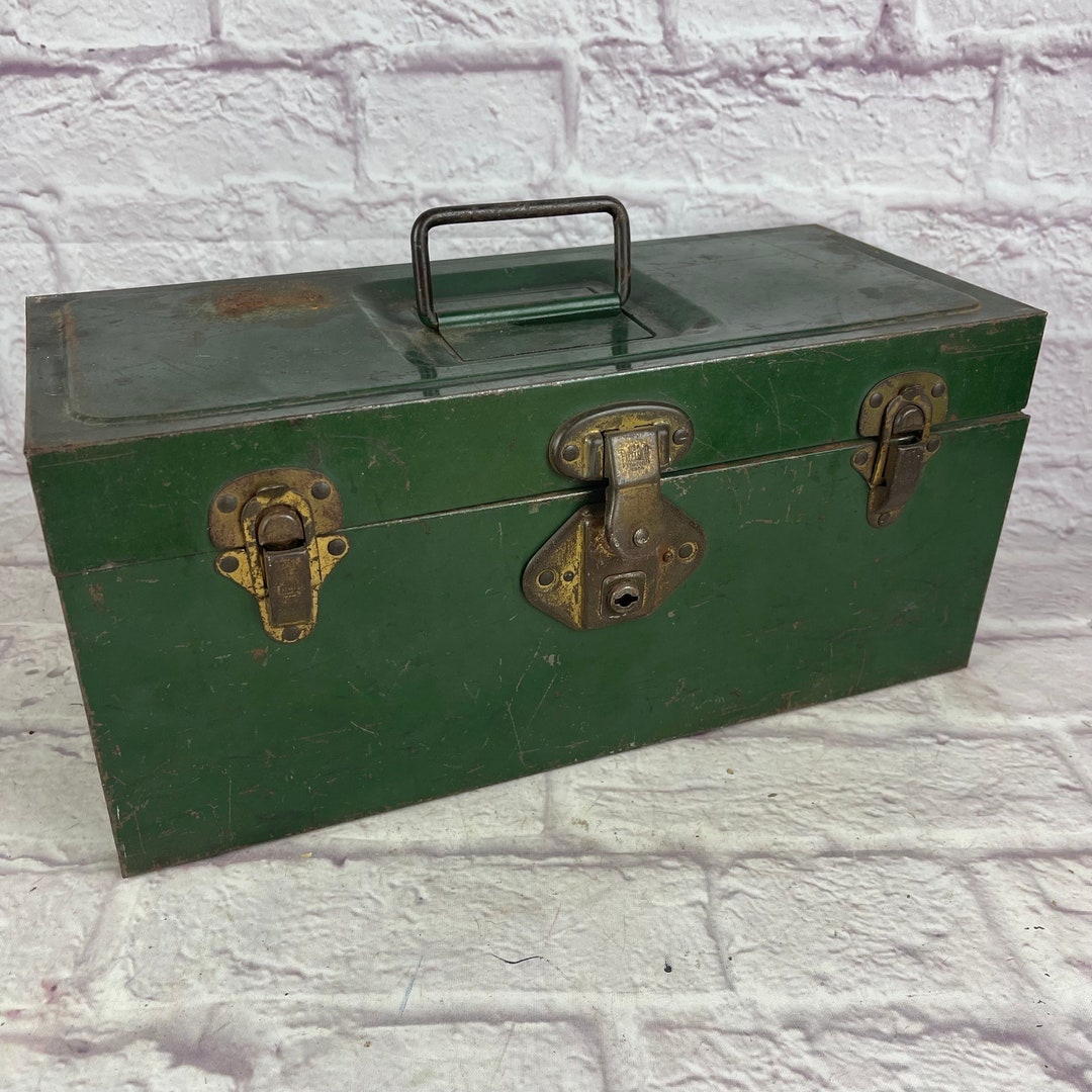 Vintage Well Loved Dark Green Metal Toolbox Great for - Etsy